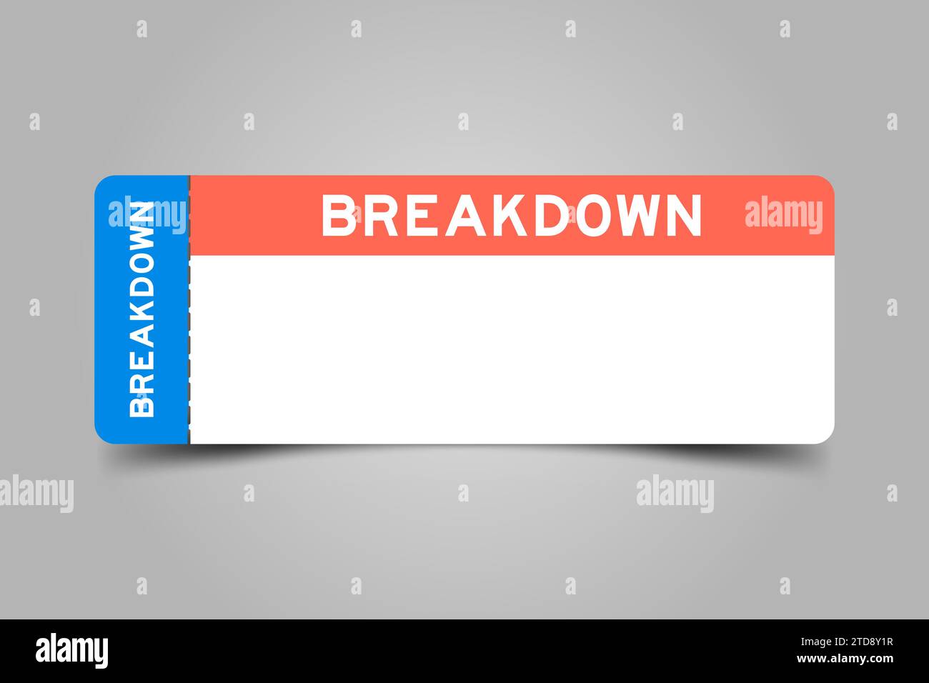 Blue and orange color ticket with word breakdown and white copy space ...