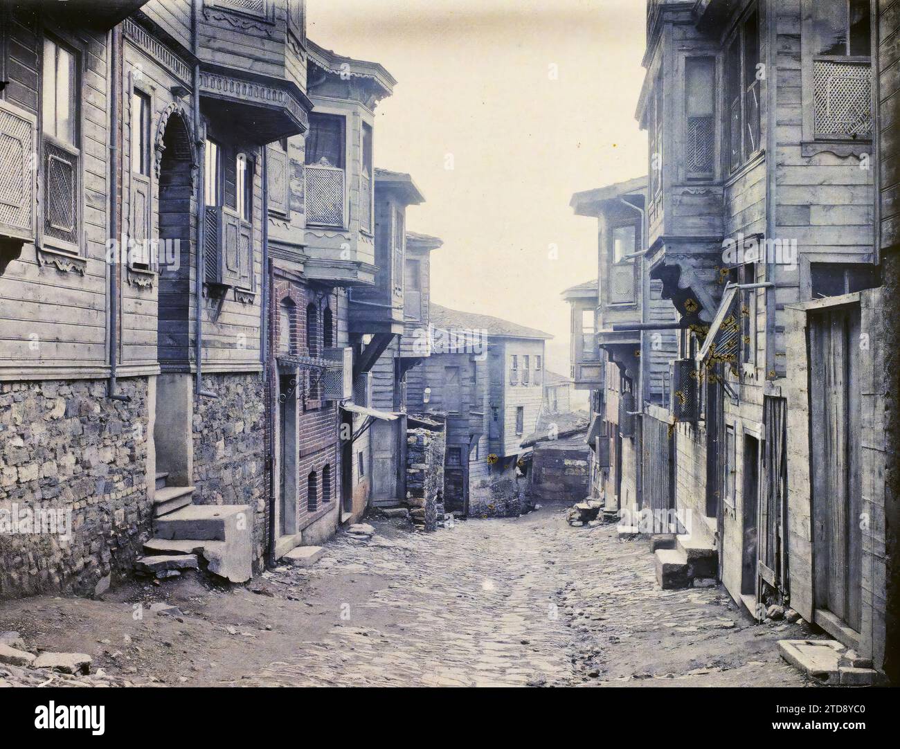 Constantinople (current Istanbul), Turkey Sloping cobbled street lined ...