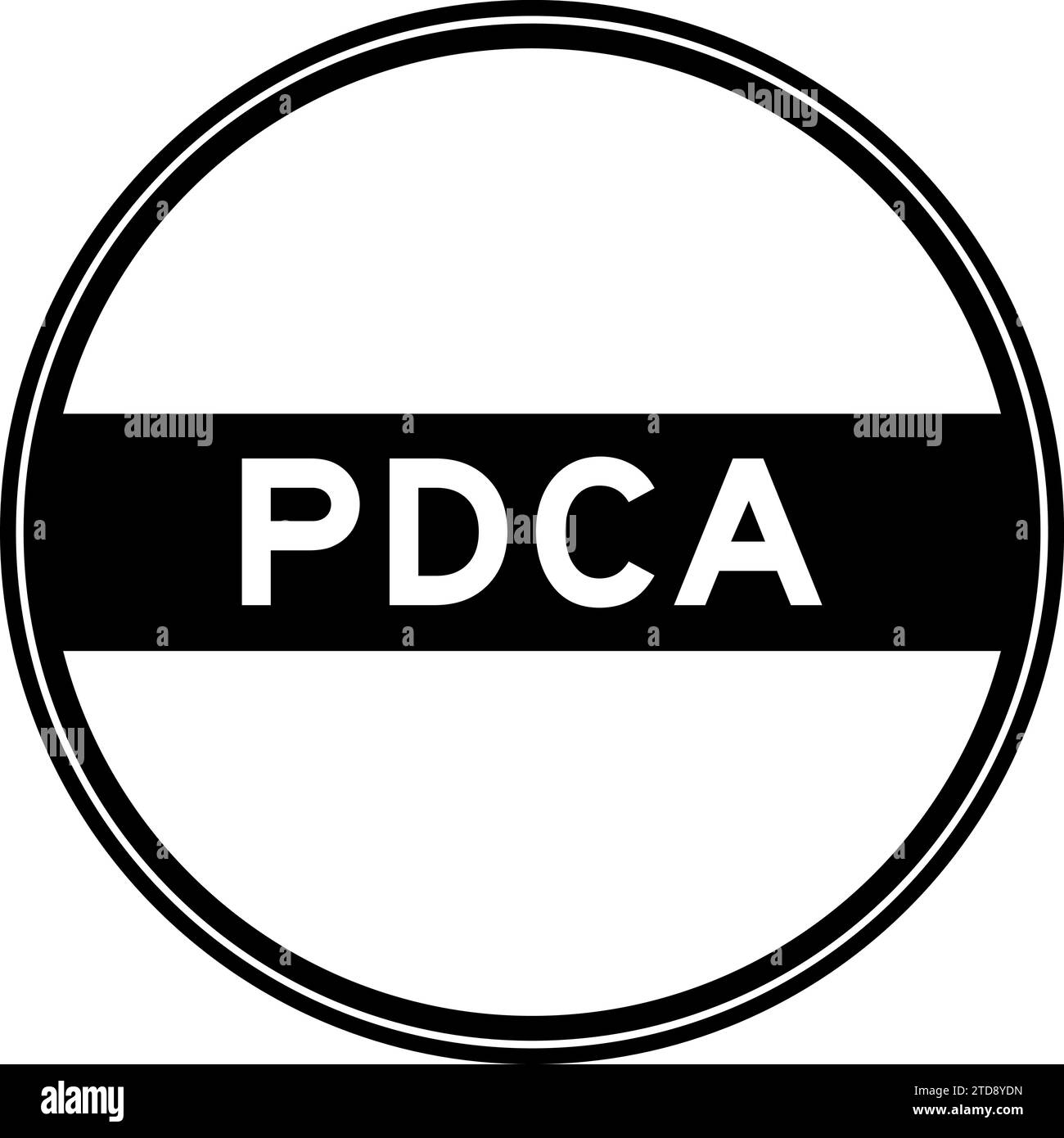 Black color round seal sticker in word PDCA (Abbreviation of plan do ...
