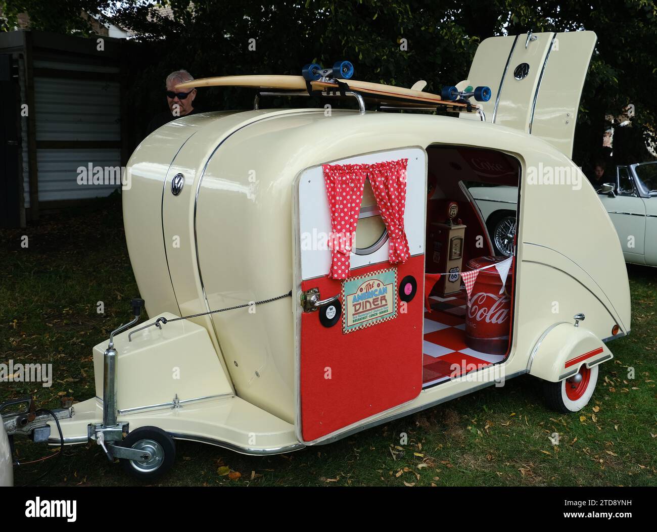Vintage tiny caravan on show after renovation Stock Photo - Alamy