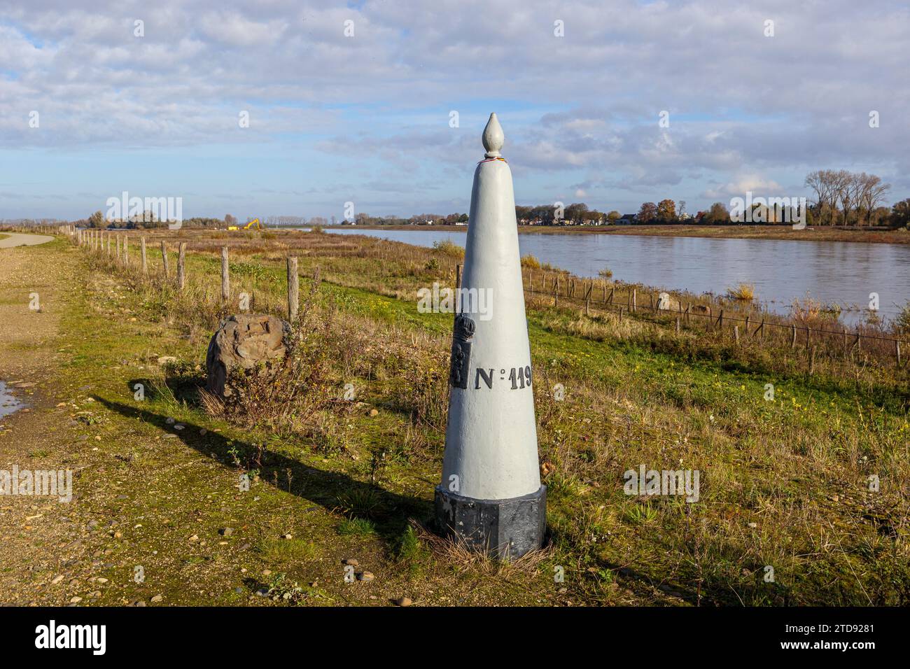 Belgian nature reserve De Wissen with a border marker between Belgium ...