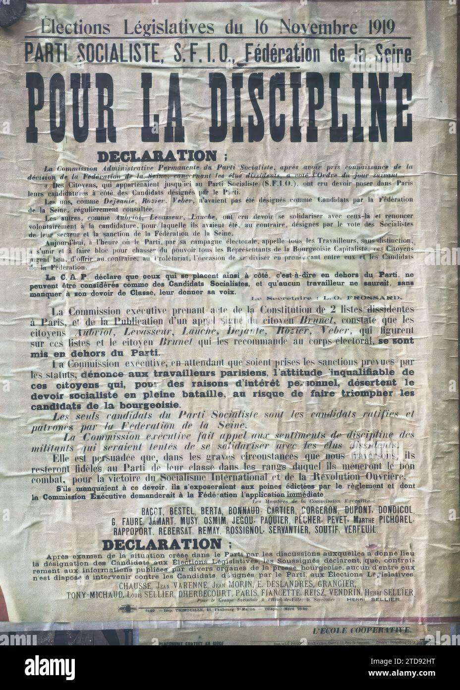 Paris, France Poster of the Socialist Party (SFIO) for the legislative ...