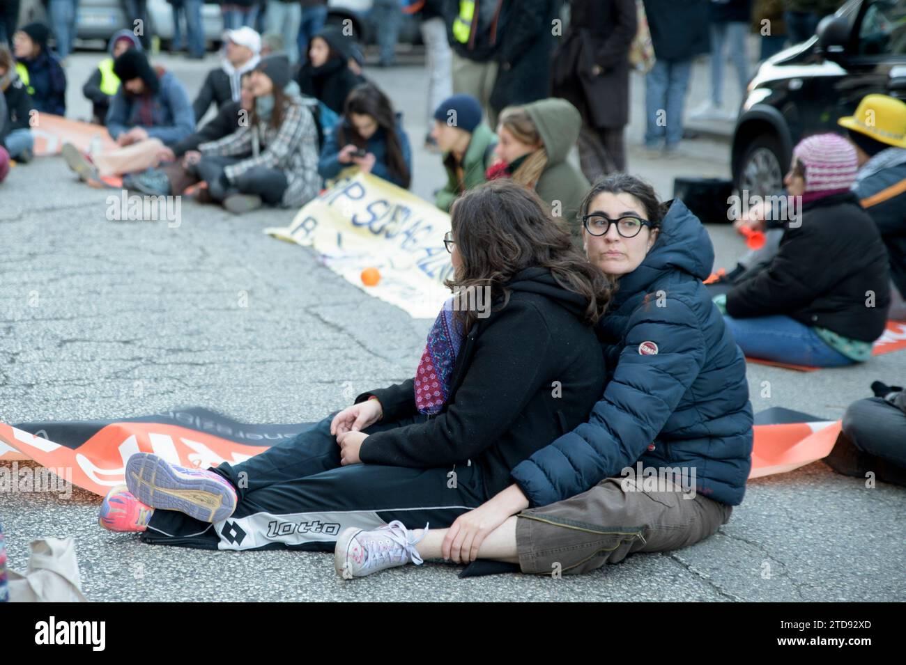 Rome, Italy. 16th Dec, 2023. Environmental activists occupy the road ...