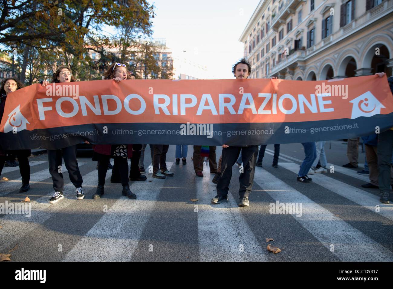 Rome, Italy. 16th Dec, 2023. Environmental activists behind the banner ...