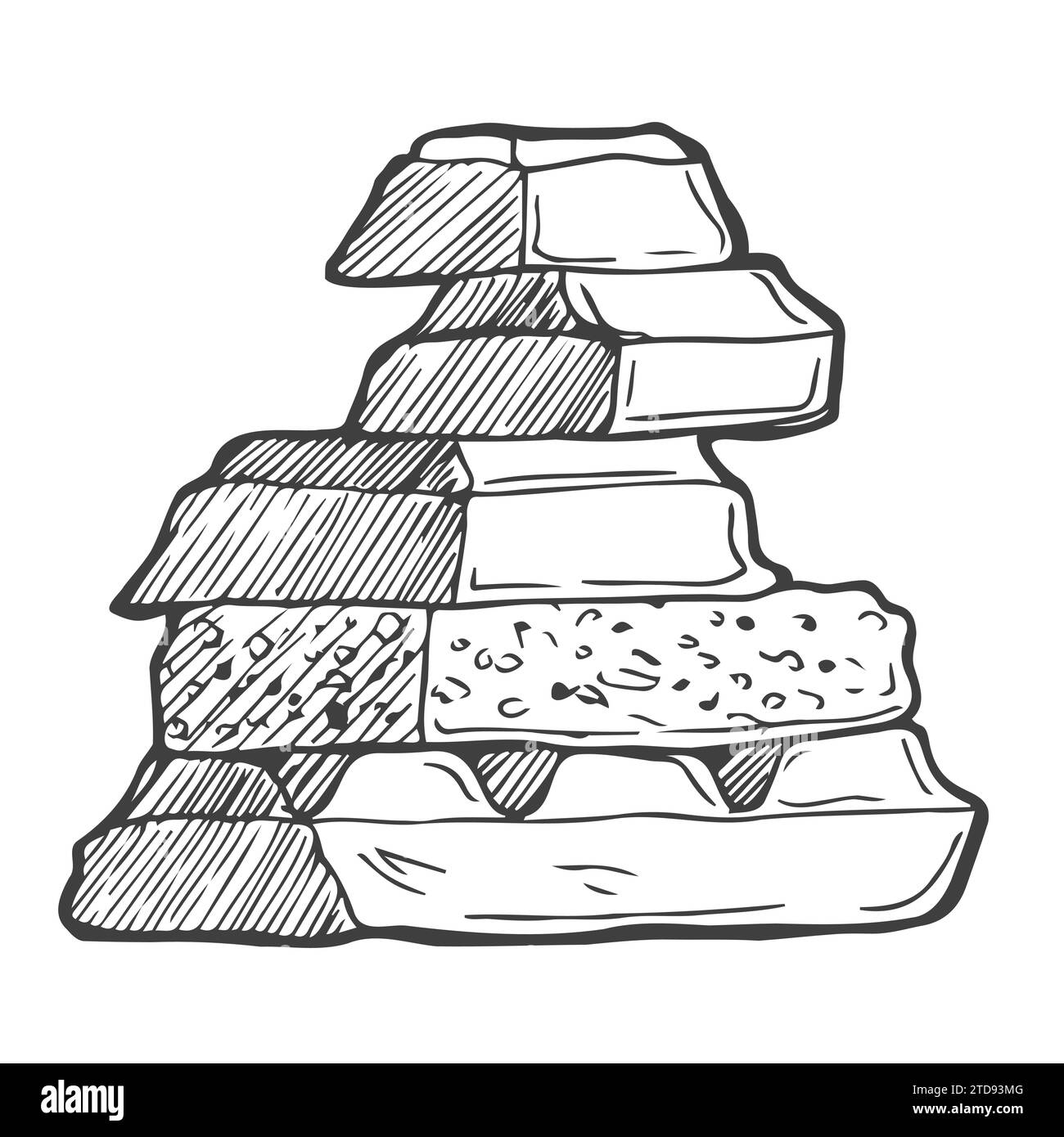 Hand drawn chocolate.Hand drawn chocolate bar broken into pieces ...