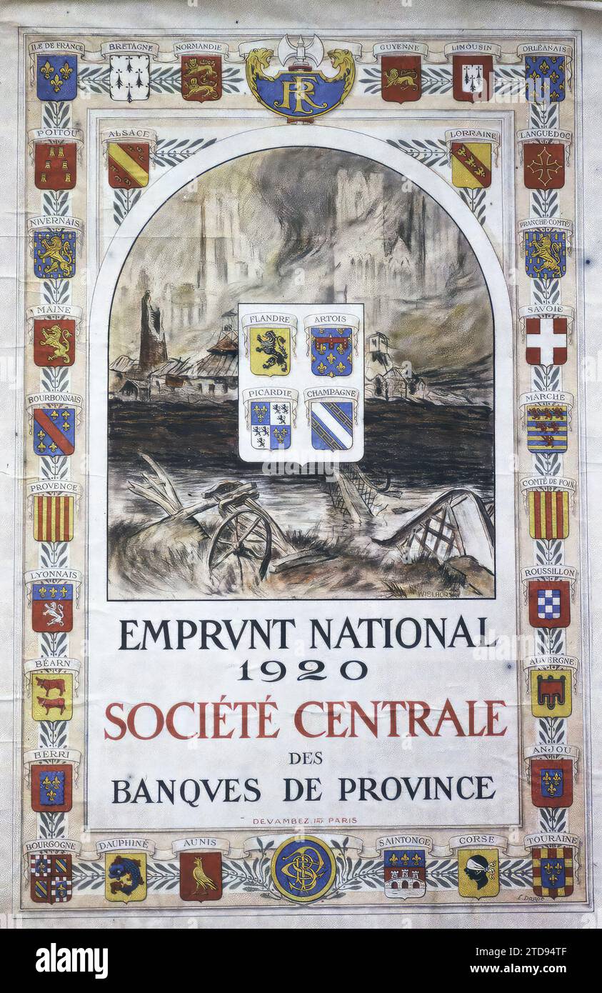 Paris, France Poster of the national loan of 1920, Central company of ...