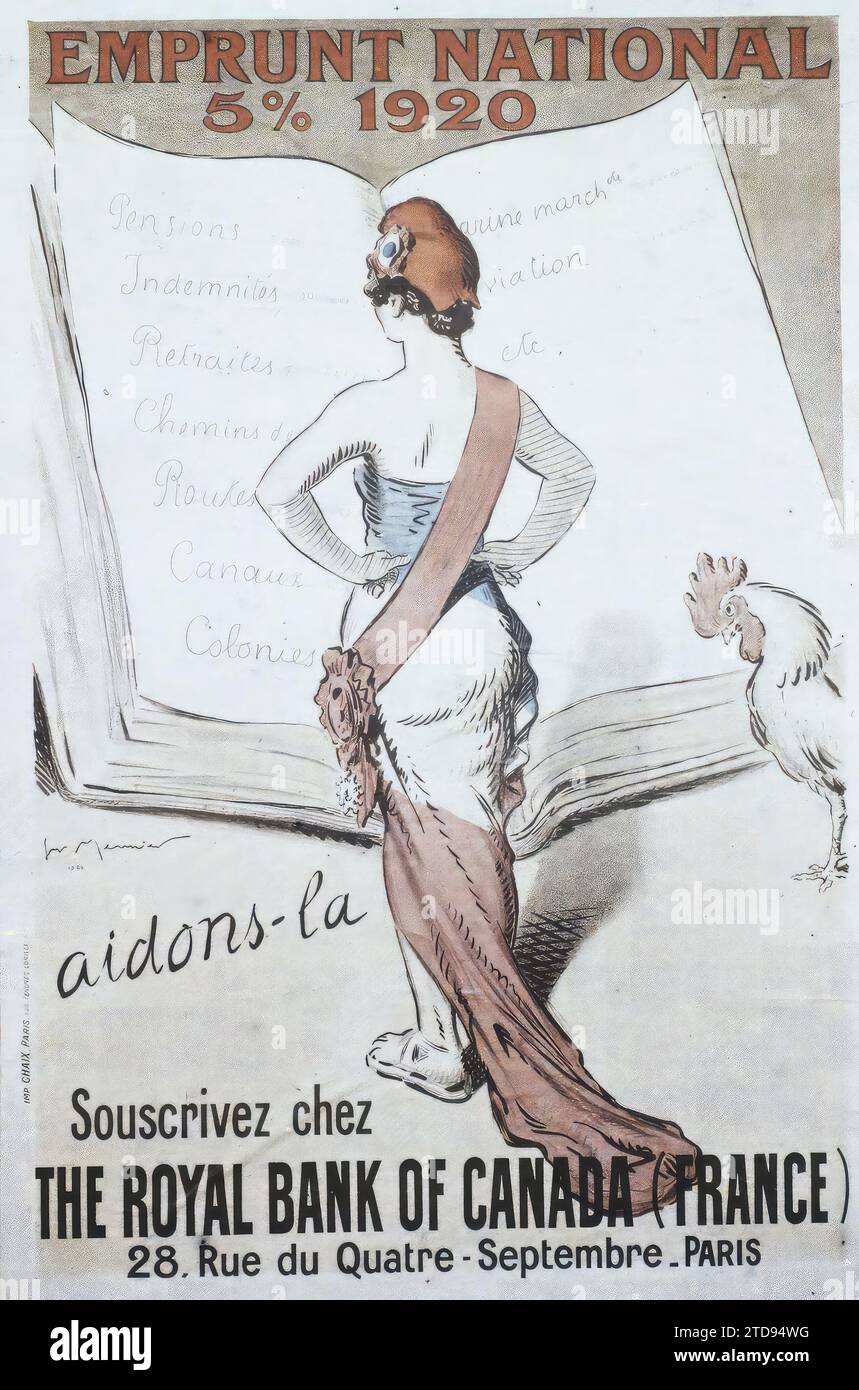 Paris, France Poster of the national loan of 1920, The Royal bank of ...