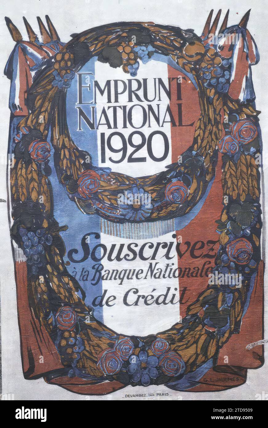 Paris, France Poster of the national loan of 1920, National Credit Bank ...