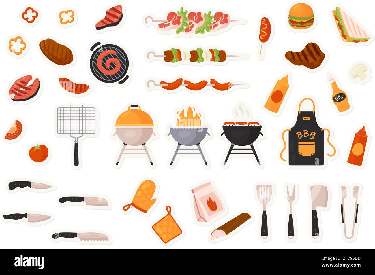 BBQ grill food stickers set for social media chat or sms isolated ...