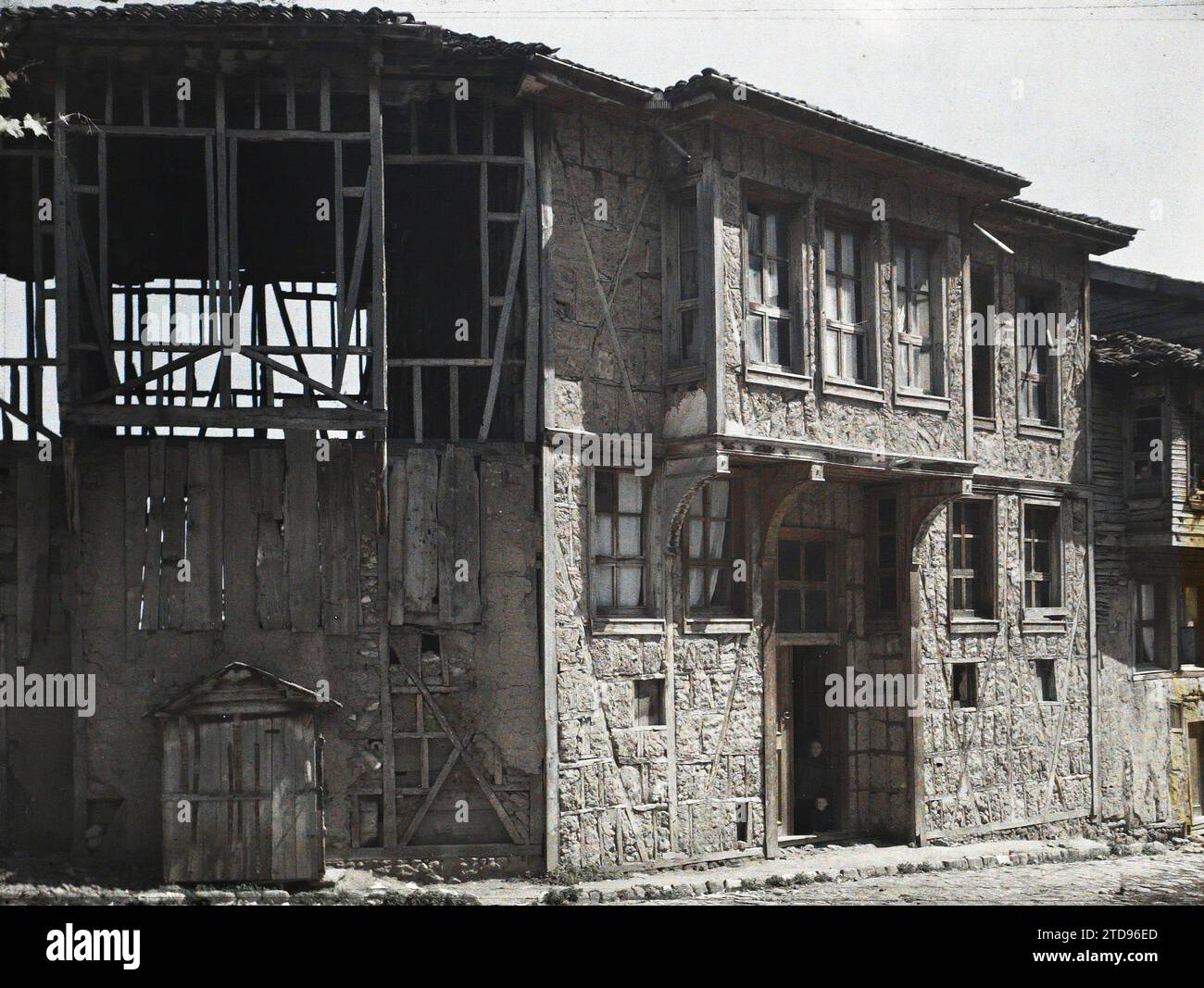 Bursa, Turkey Two-storey houses made of wood and cob (?), one of which ...