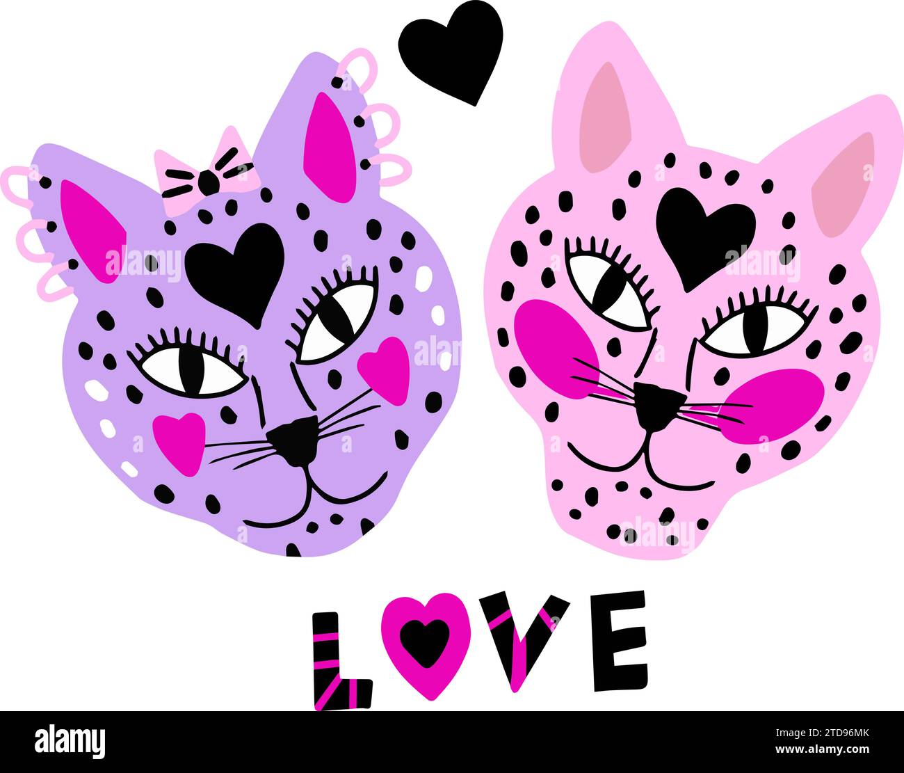 Vector illustration with cartoon tigers with hearts. Valentines Day ...
