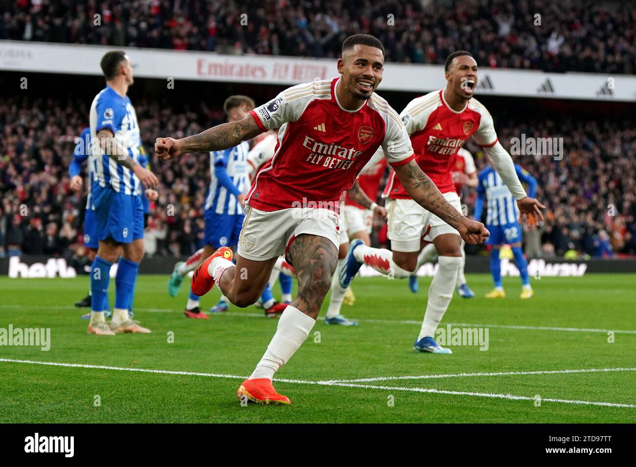 Arsenal's Gabriel Jesus celebrates scoring their side's first goal of ...