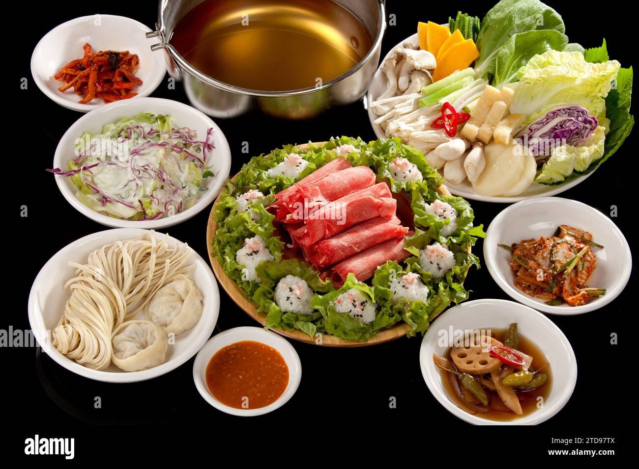 Ingredients for shabu-shabu cooking on a black background Stock Photo ...