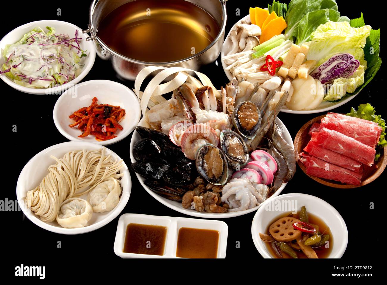 Ingredients for shabu-shabu cooking on a black background Stock Photo ...