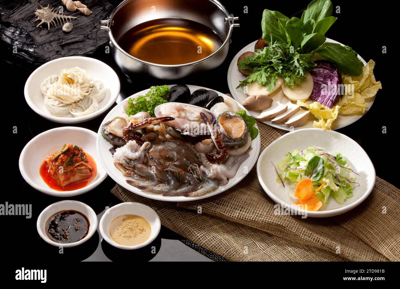 Ingredients for shabu-shabu cooking on a black background Stock Photo ...