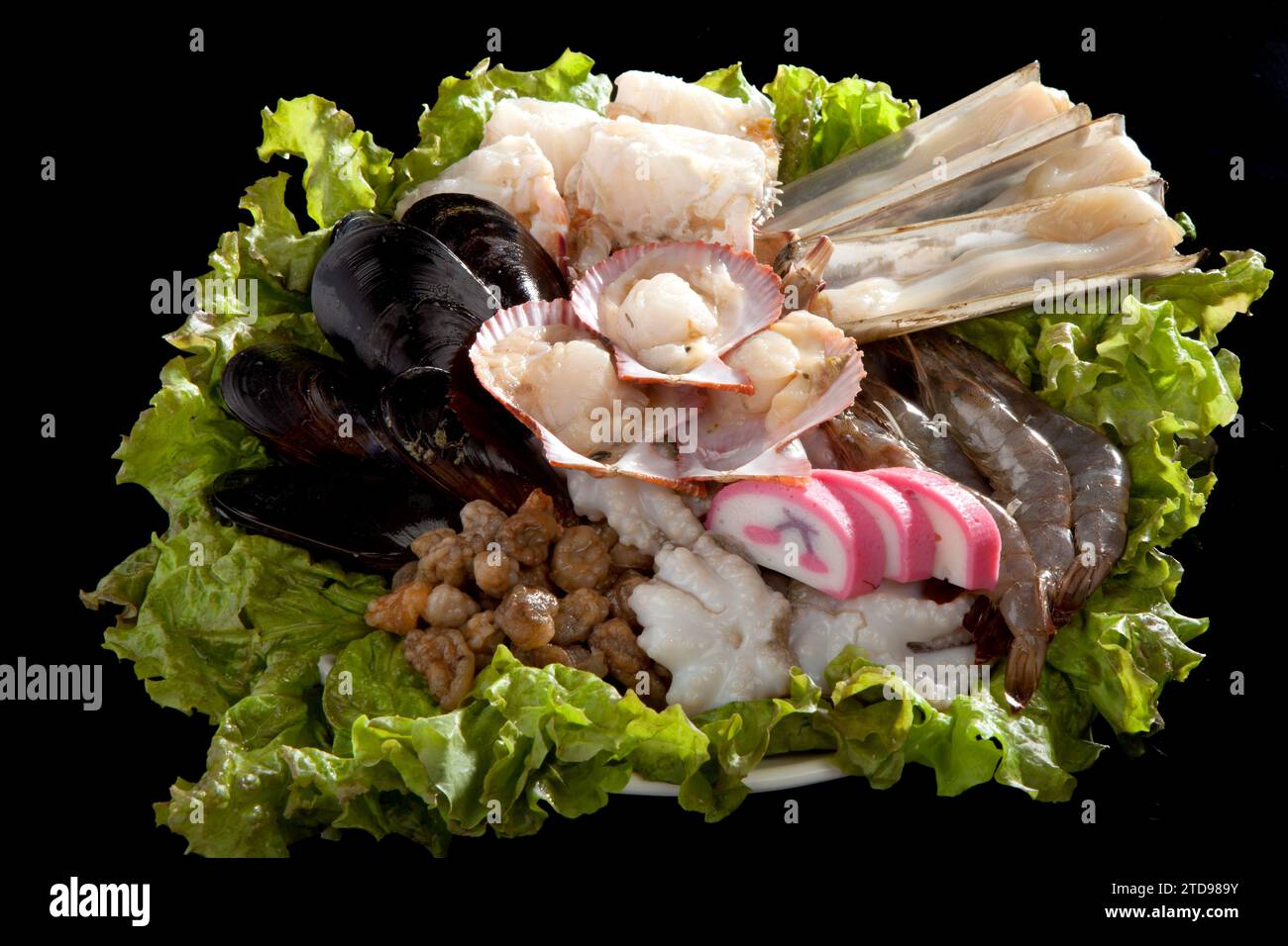 A collection of ingredients for seafood shabu-shabu Stock Photo - Alamy