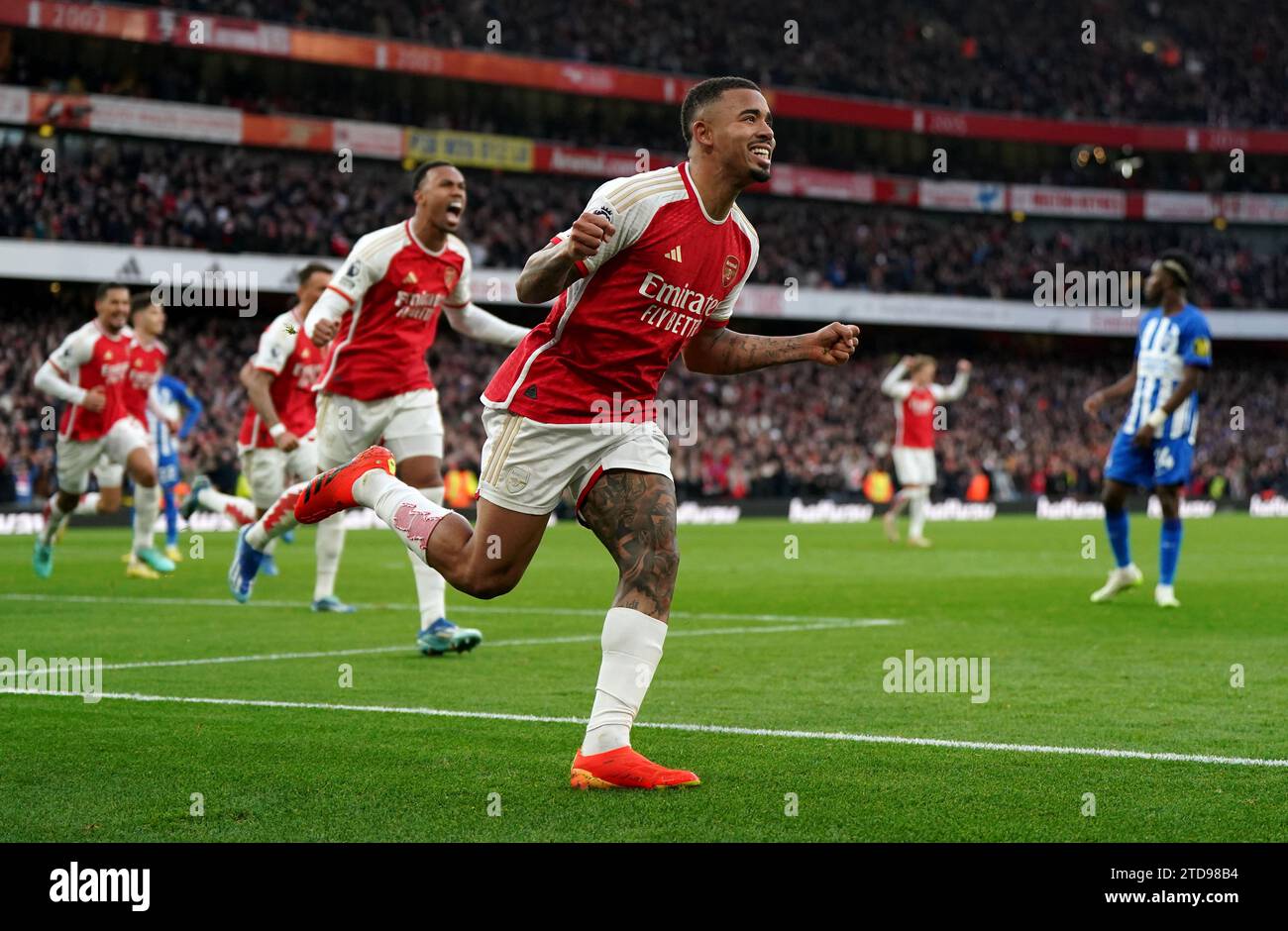 Arsenal's Gabriel Jesus celebrates scoring their side's first goal of ...