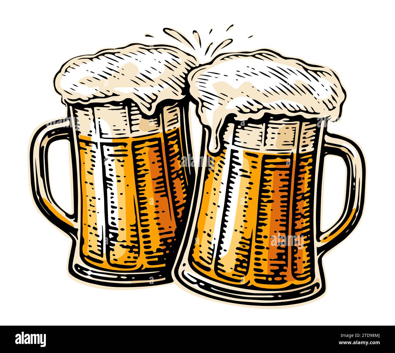 Hand drawn two toasting beer mugs. Clinking glass tankards full of beer ... Hand drawn two toasting beer mugs. Clinking glass tankards full of beer ...