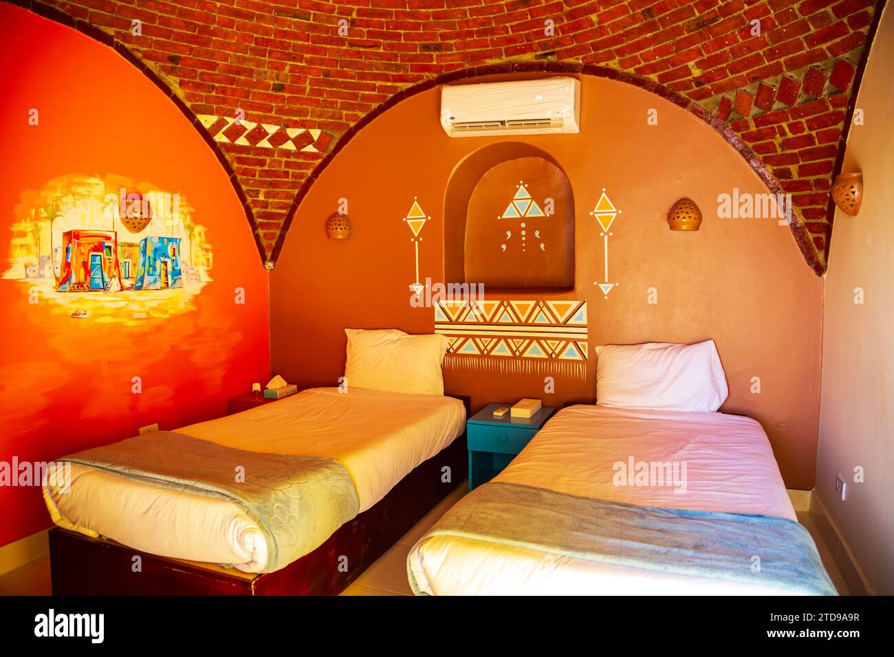 Hotel room interior in Nubian ethnic style. Nubian village, Aswan ...