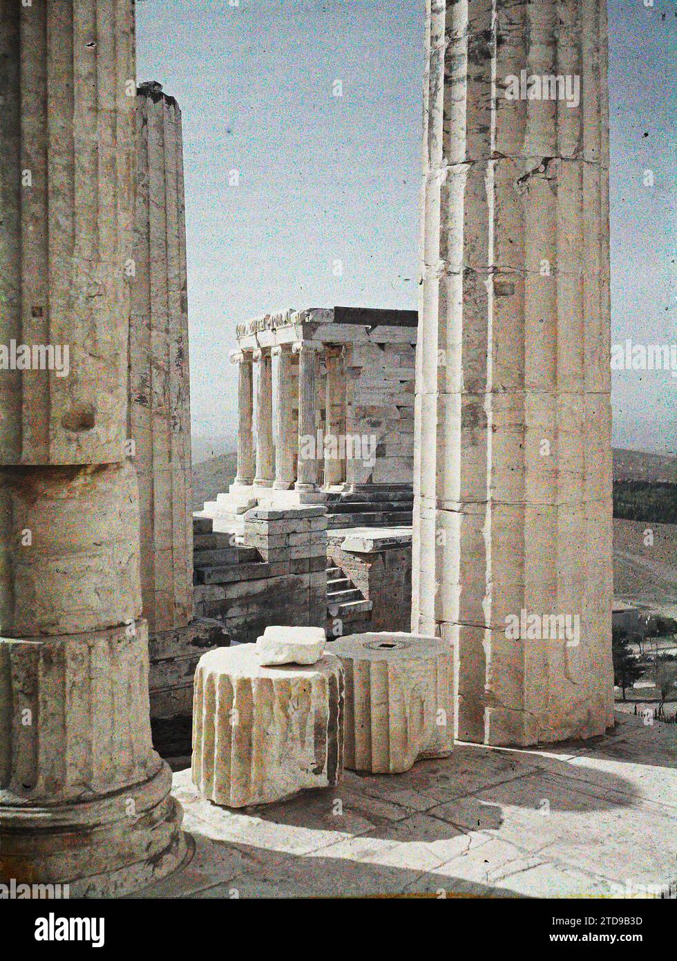 Athens, Greece On the Acropolis, some propylaea columns of Mnesicles ...