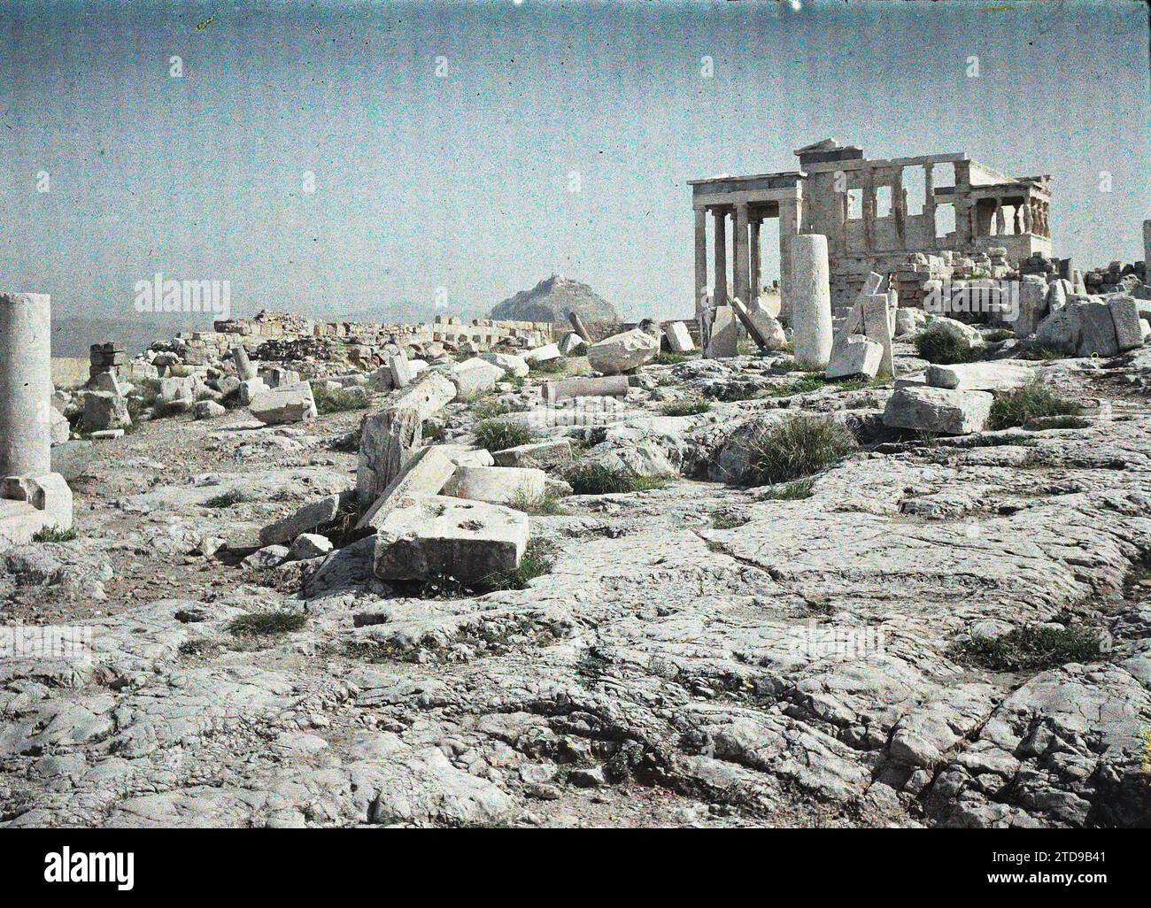 Athens, Greece On the Acropolis remains of columns and blocks, the ...