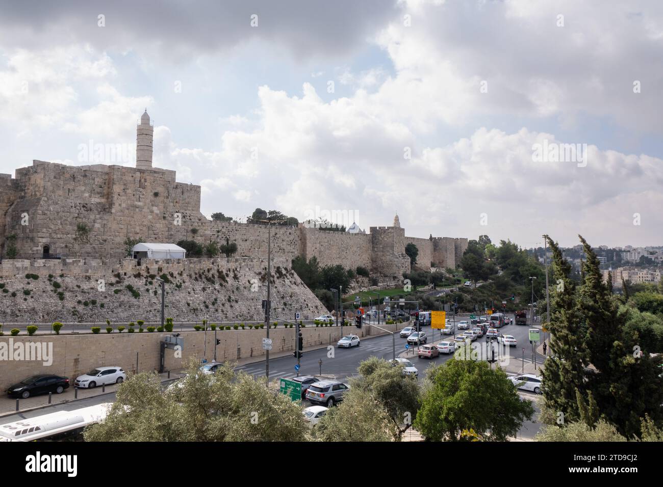 View of Jerusalem's Old City Wall and Tower of David Museum in ...