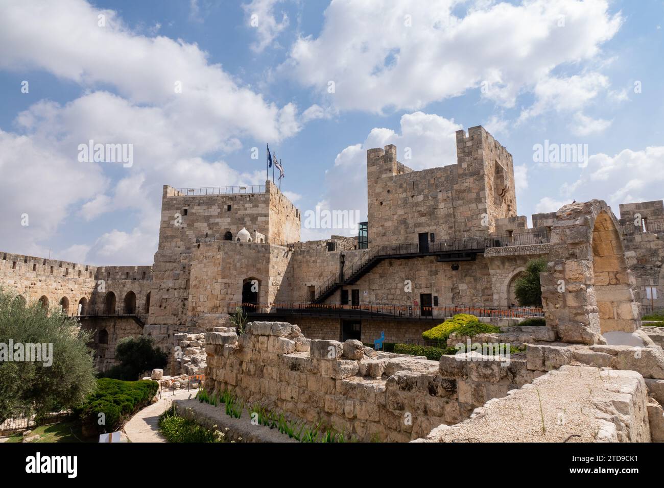Courtyard of Tower of David Museum in Jerusalem, facing the towers and ...