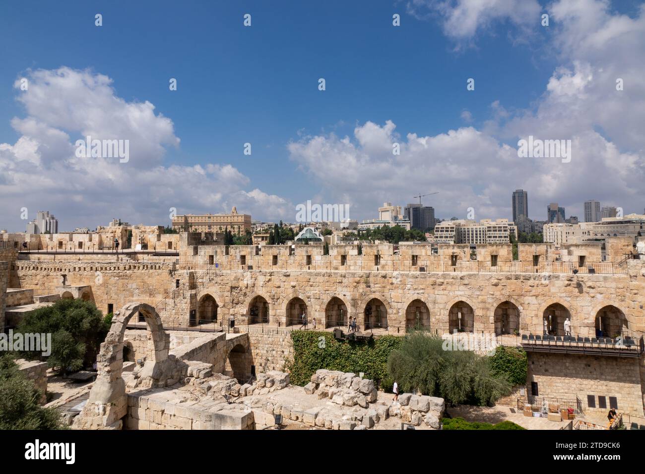 Walls of the Tower of David Museum in Jerusalem with the city of ...