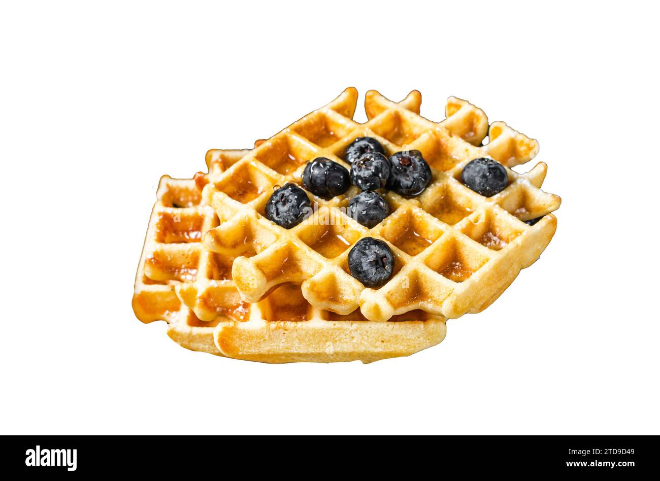 Belgian homemade waffles with blueberry and Syrup . Isolated on white ...