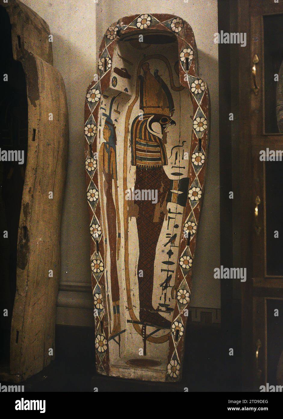 Cairo, Egypt, Africa Painted sarcophagus at the Egyptian museum ...