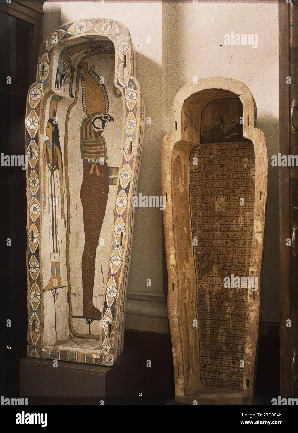 Cairo, Egypt, Africa Decorated sarcophagi at the Egyptian museum ...