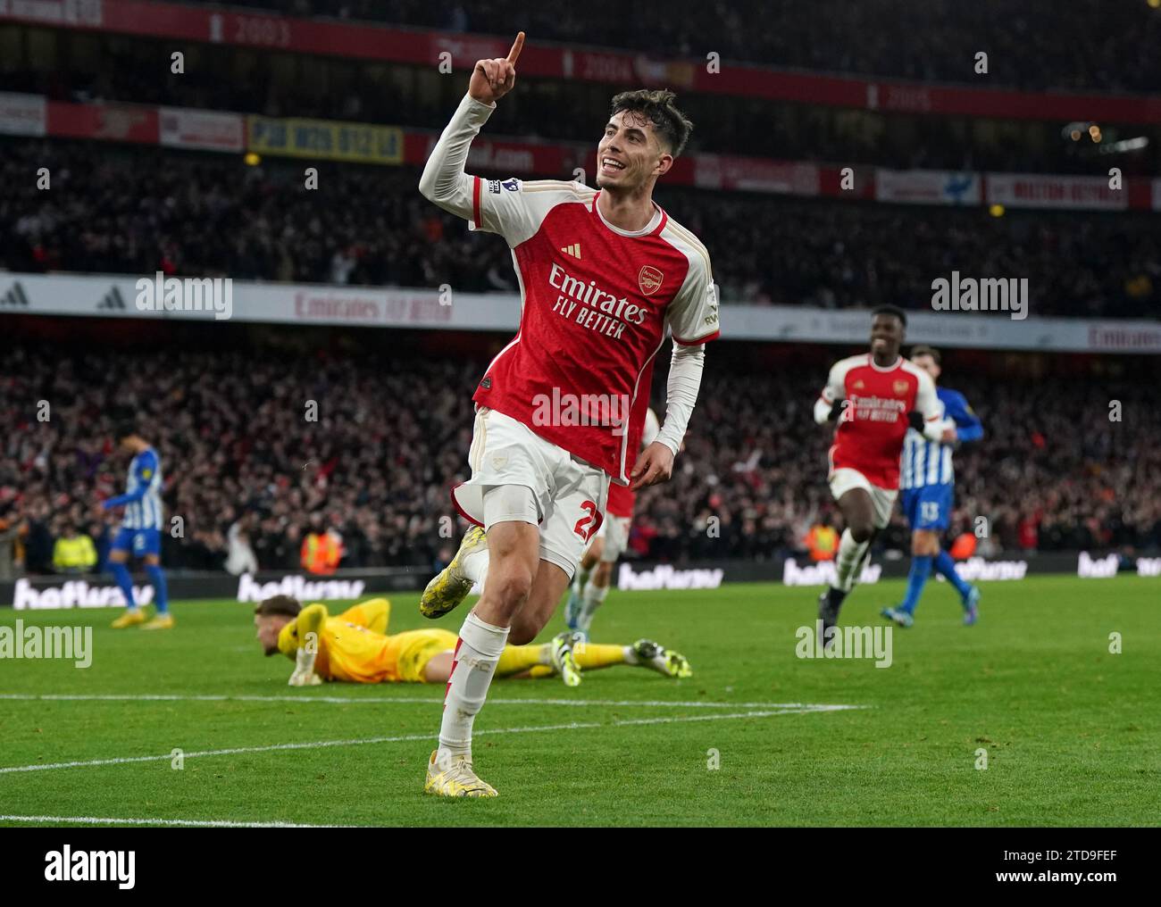 Arsenal's Kai Havertz celebrates scoring their side's second goal of ...