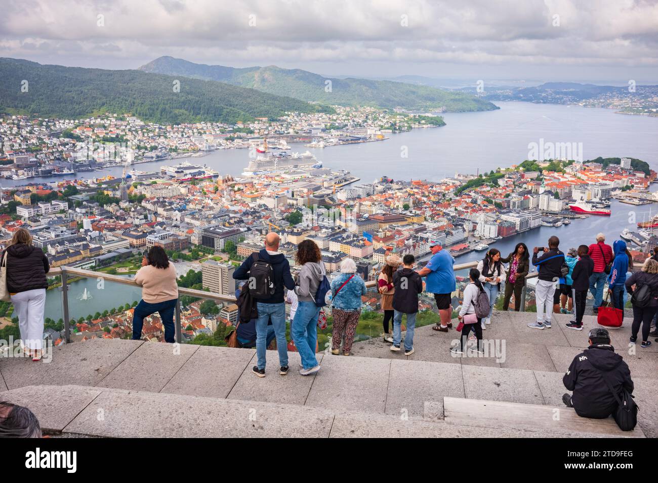 Bergen, Norway, June 29, 2023: Tourist view the cityscape of tBergen ...