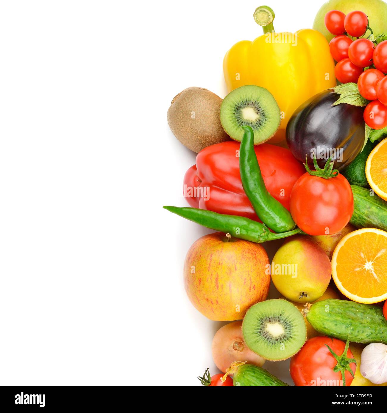 Fruits and vegetables isolated on white background. Flat lay, top view ...