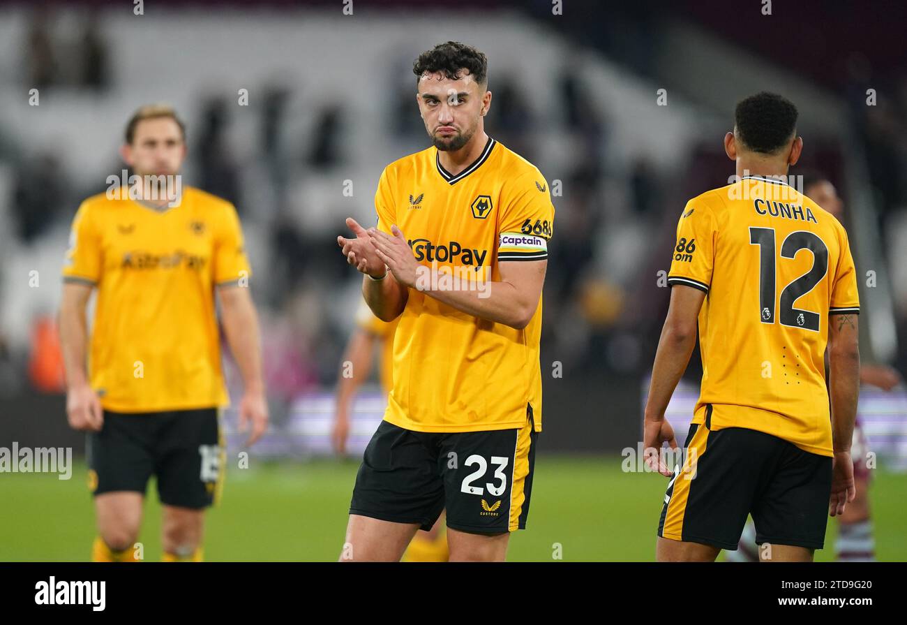 Wolverhampton Wanderers' Max Kilman applauds the fans after the Premier ...