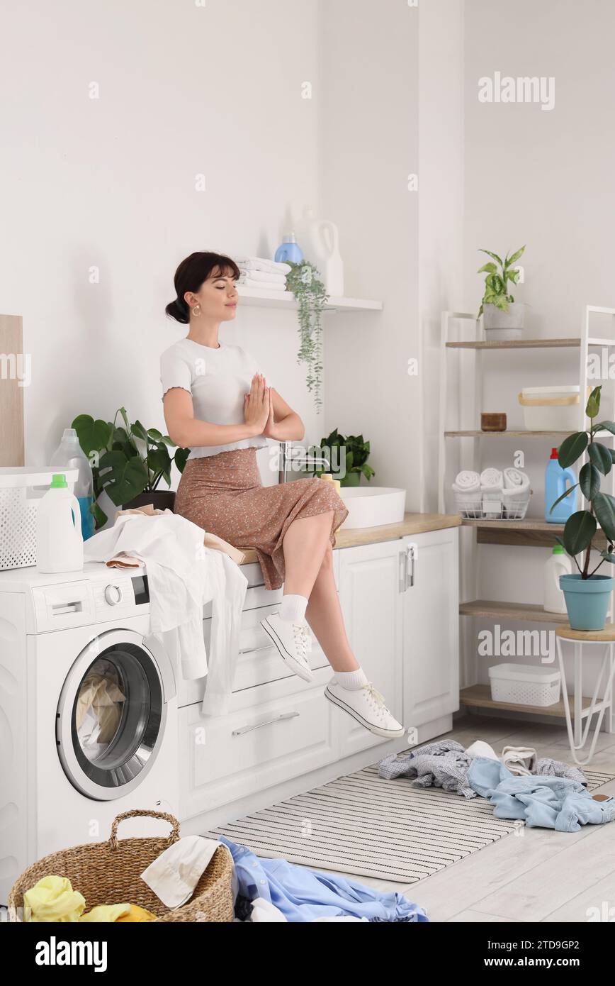 Woman tidy messy room hi-res stock photography and images - Alamy