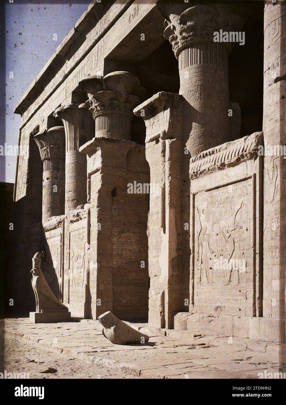 Edfu, Egypt, Africa Entrance to the pronaos (vestibule) of the temple ...