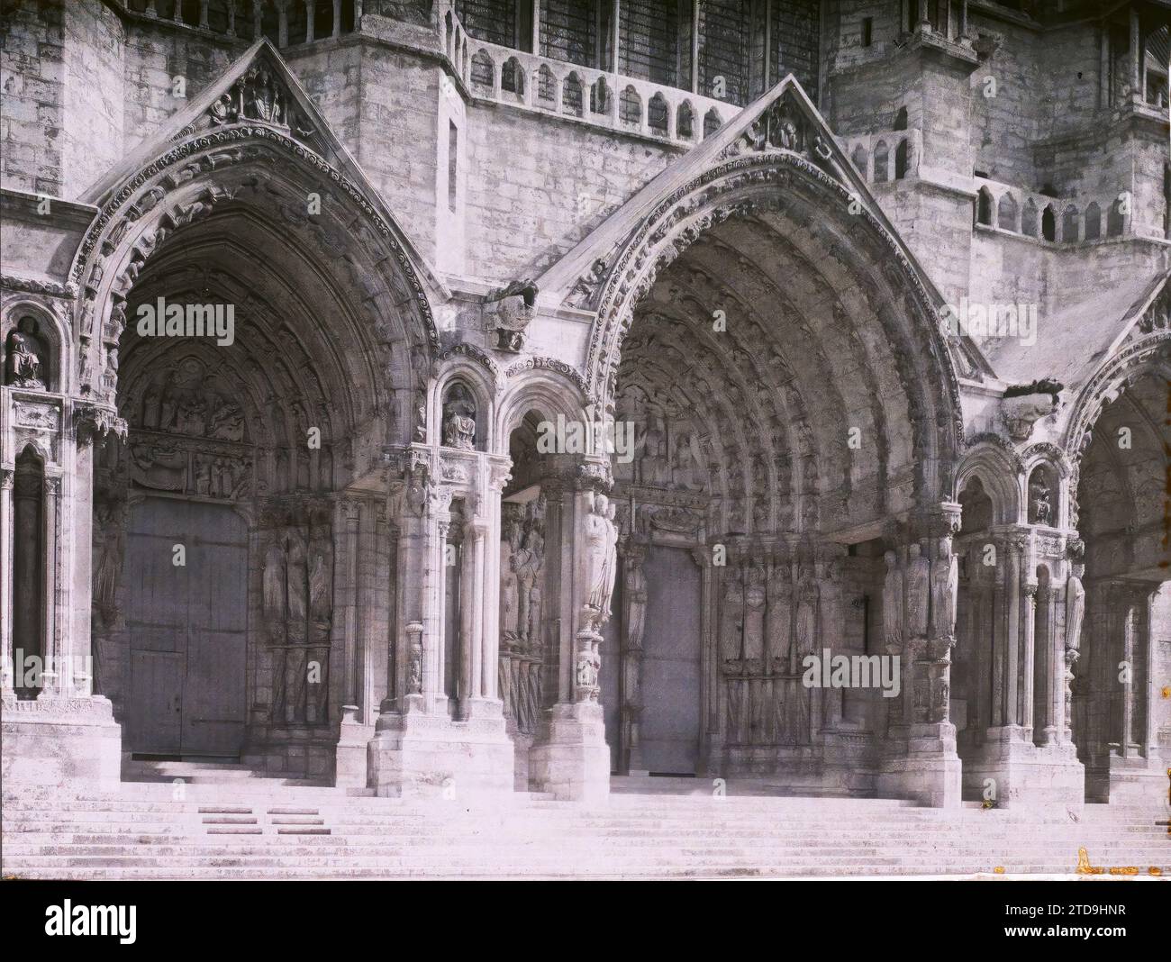 Chartres, France The three entrances to the north portal of Notre-Dame ...