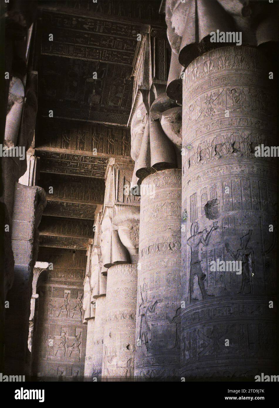 Dendera, Egypt, Africa Colonnade with hathoric capitals of the ...