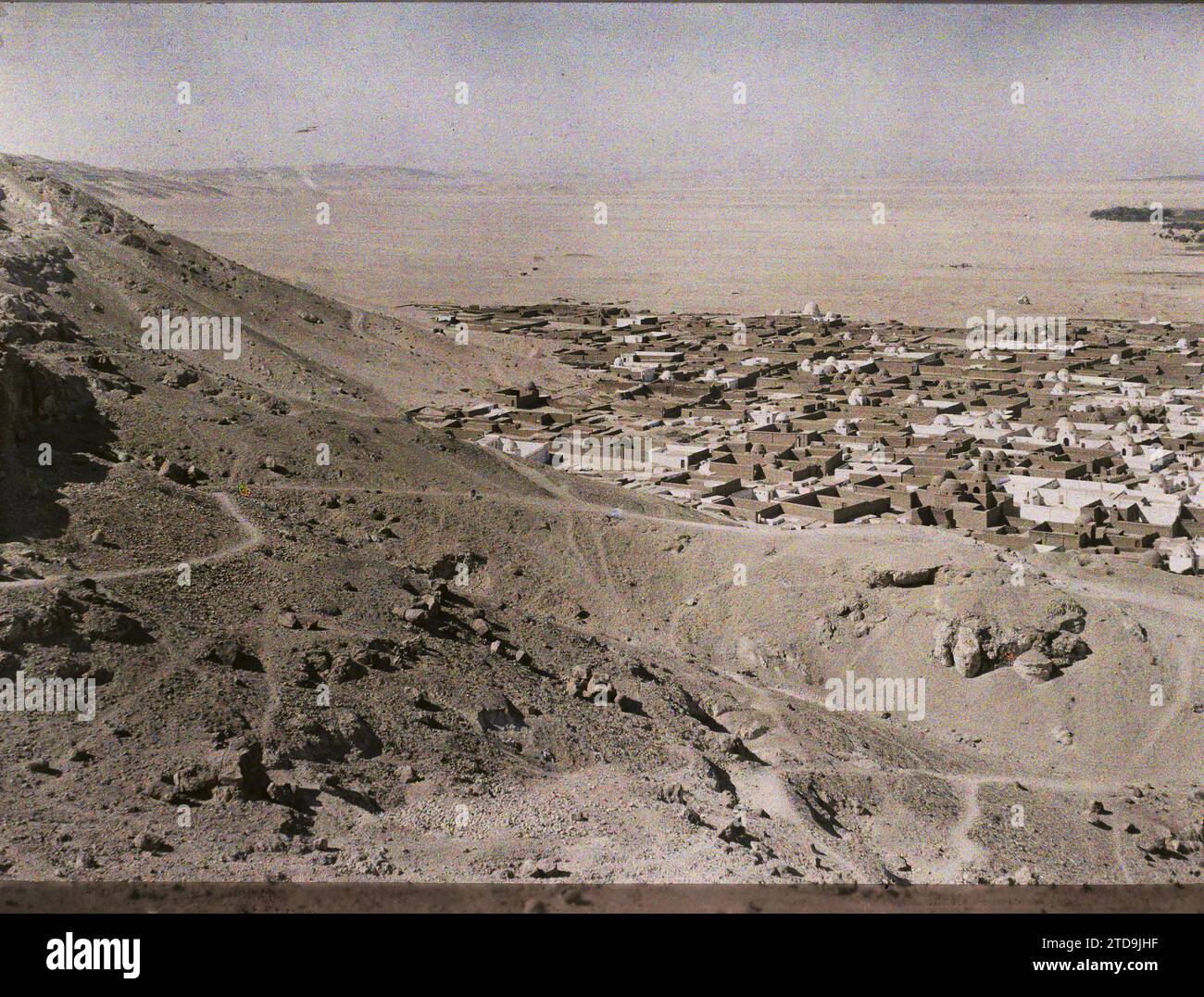 Assiut, Egypt, Africa View of the cemetery on the edge of the desert ...