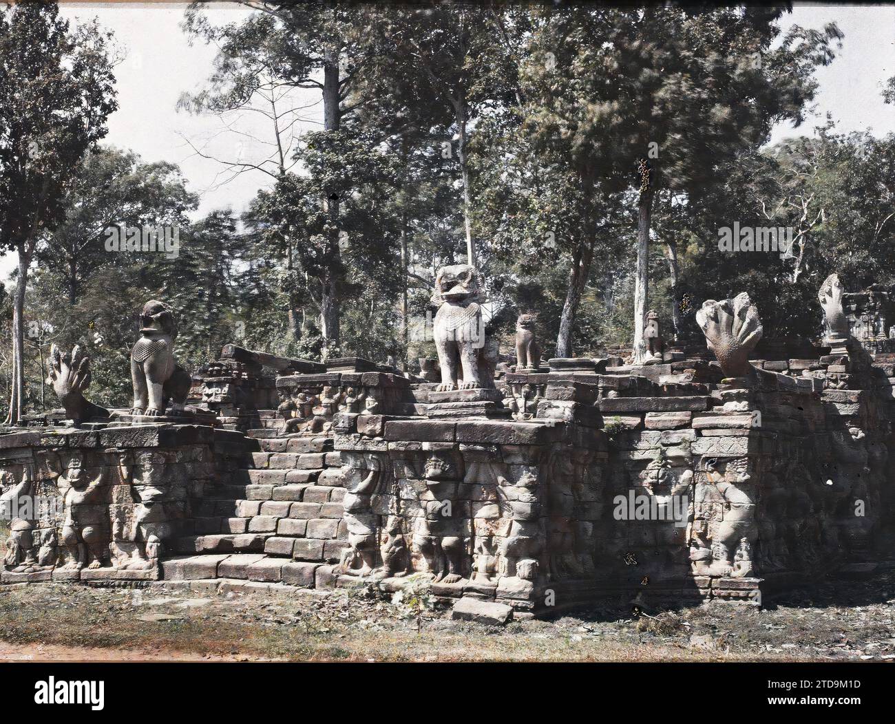 Angkor, Cambodia, Indochina One of the steps of the royal terraces ...