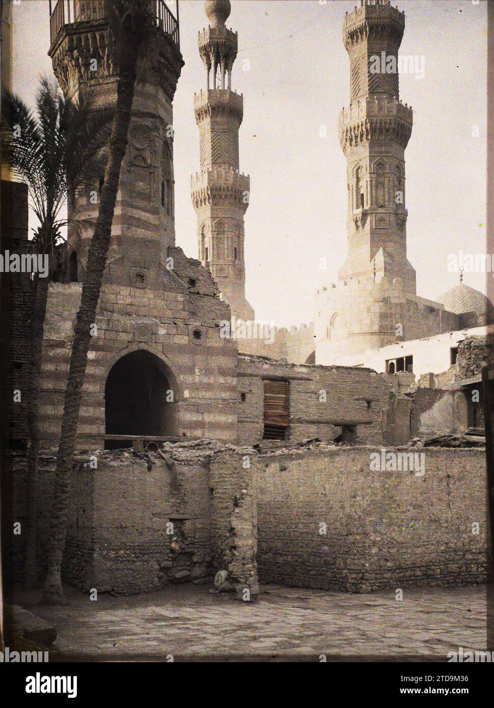 Cairo, Egypt, Africa Minaret of the Sultan Muayyad Mosque and view of ...