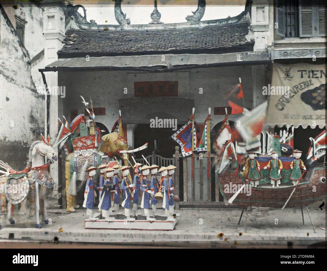 Tonkin, Indochina An exhibition of votive paper objects (characters ...