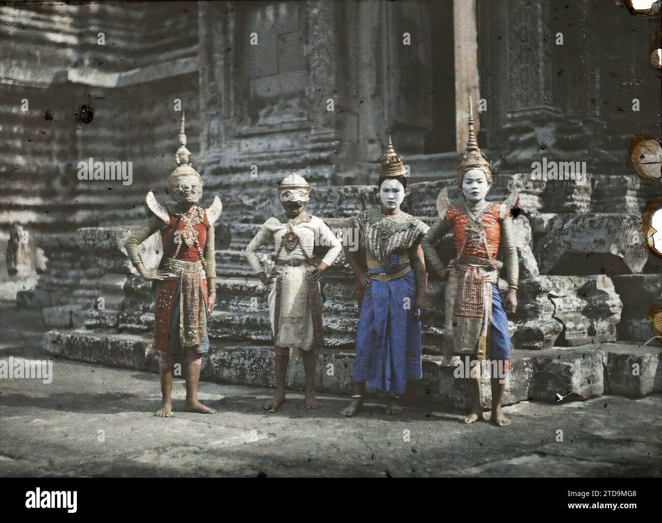 Angkor, Cambodia, Indochina Four dancers (in one of the four courtyards ...