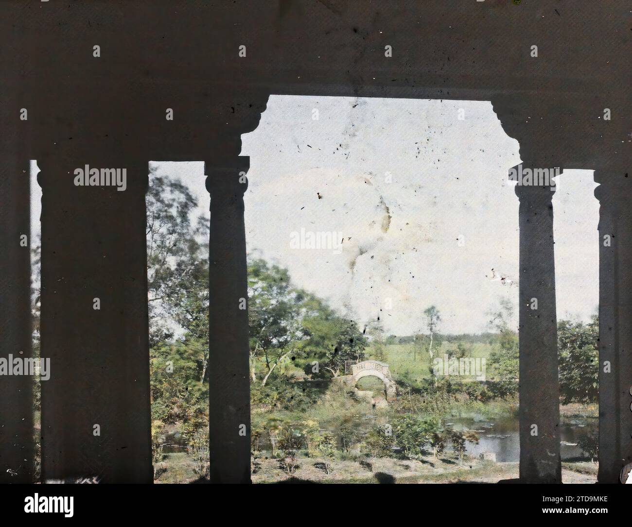 Tonkin, Indochina A landscape seen from inside the funerary monument of ...