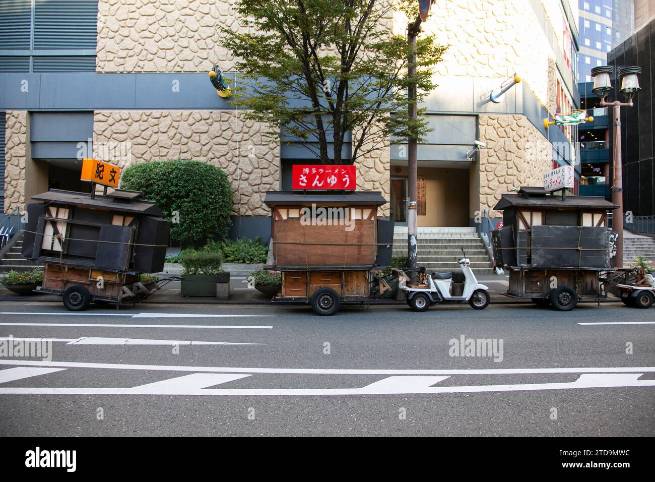 Fukuoka, Japan; 1st October 2023: Yatai parked in the street. A Yatai ...