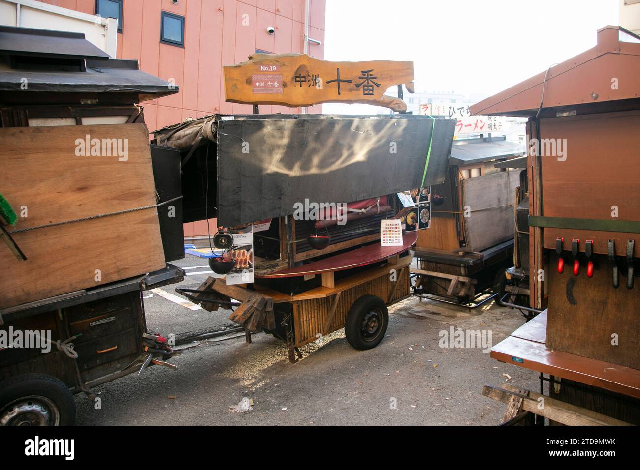 Fukuoka, Japan; 1st October 2023: Yatai parked in the street. A Yatai ...