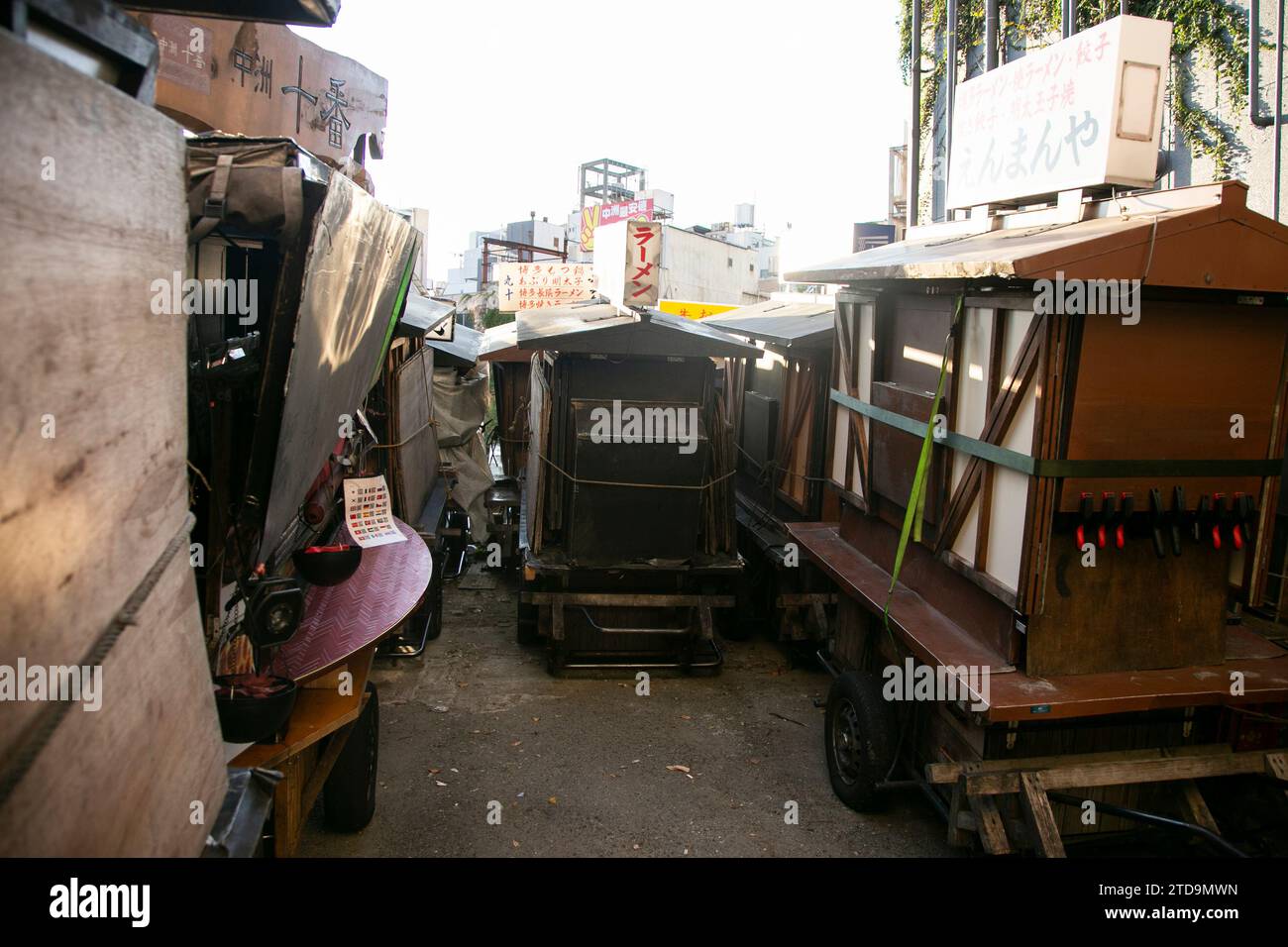 Fukuoka, Japan; 1st October 2023: Yatai parked in the street. A Yatai ...