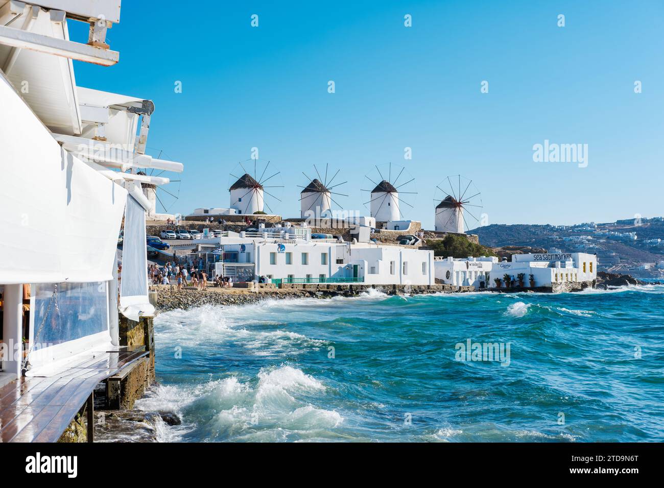 Mykonos windmills in Chora, the Old Town, iconic feature of the island ...