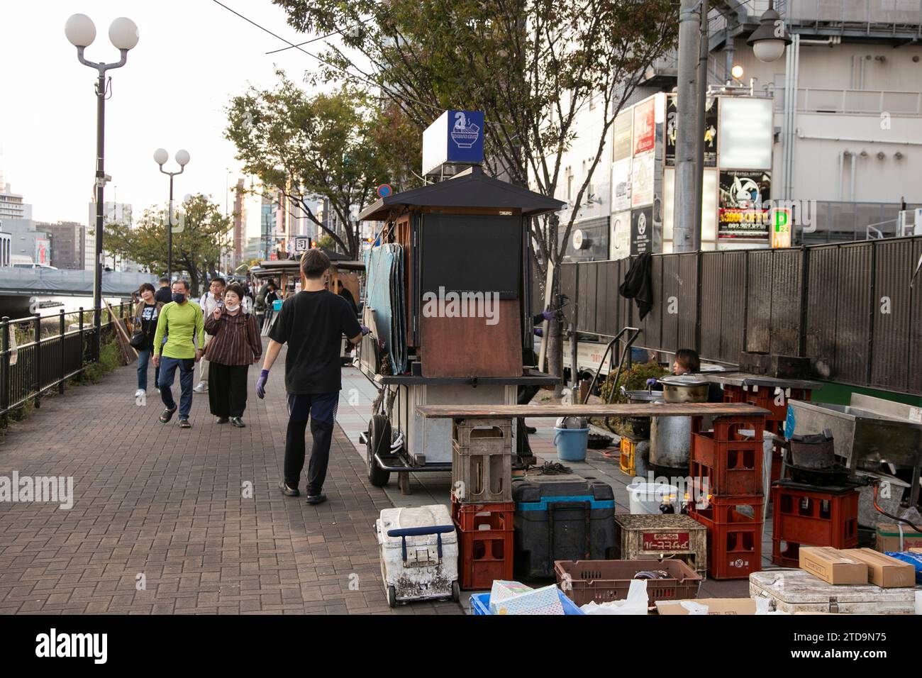 Fukuoka, Japan; 1st October 2023: People preparing a Yatai in Hakata ...